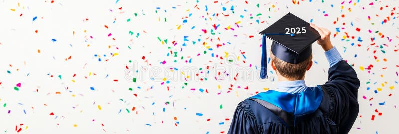 Graduating Class of 2025 Rear View of Student in Cap and Gown ...