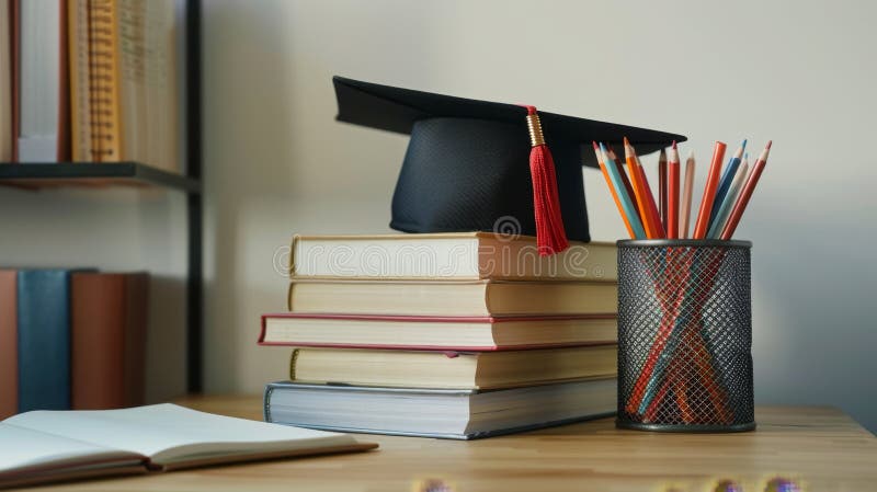 The Graduating Scholar S Desk.AI Generated Image Stock Photo - Image of ...