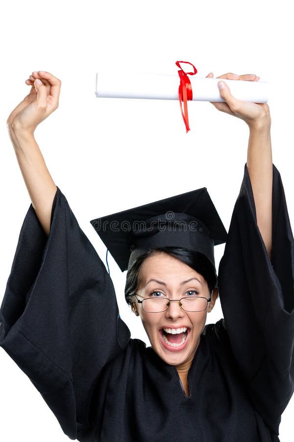 Graduating Student Puts the Diploma Over the Head Stock Image - Image ...