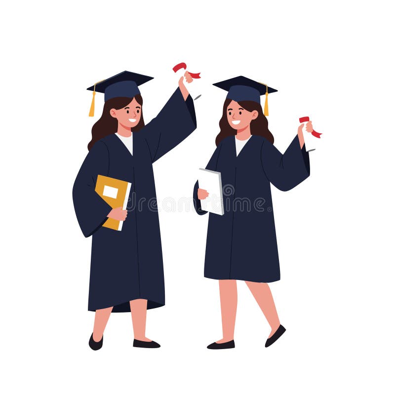 Graduating Students Celebrating with Diplomas in Flat Vector Art Stock ...