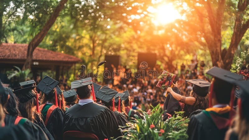 Golden Graduation Sunset stock illustration. Illustration of university ...