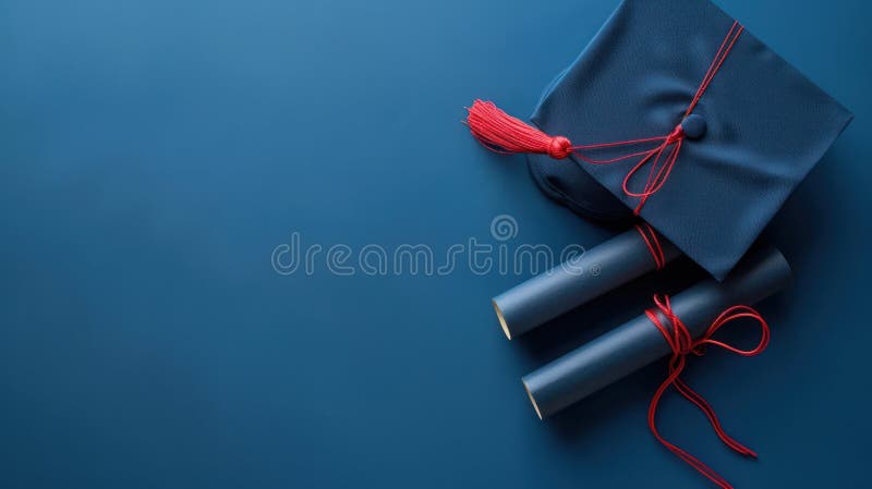 Graduation Achievement: Mortar Hat & Diploma on Blue Panoramic ...