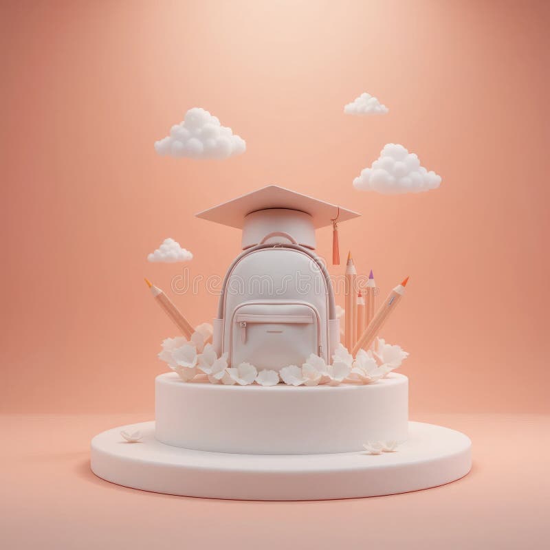 Graduation Backpack Still Life Featuring Mortarboard and Pencils with ...