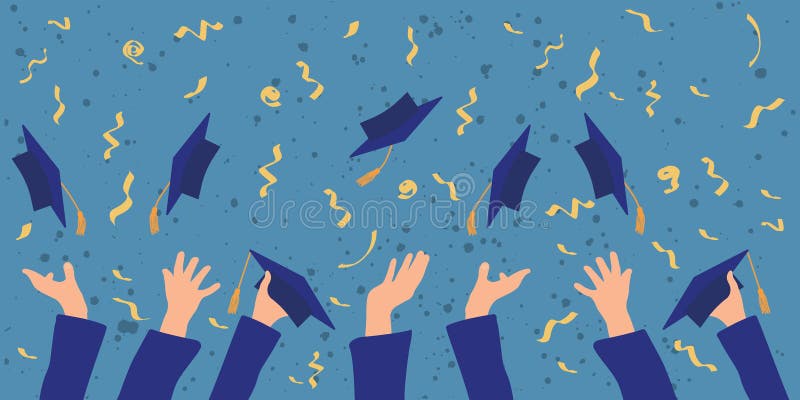 Graduation Banner. Graduate Students Hands Throwing Academic Caps on ...