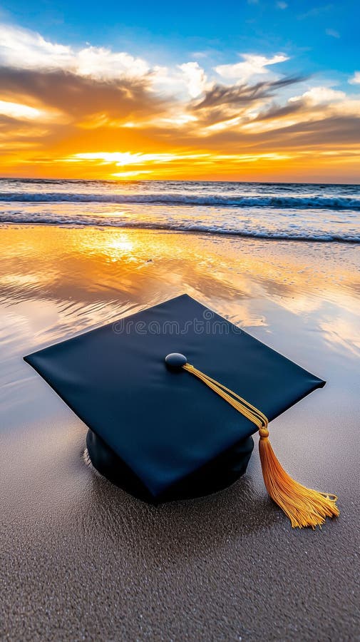 Graduation Beach, Sunset Graduation Stock Illustration - Illustration ...
