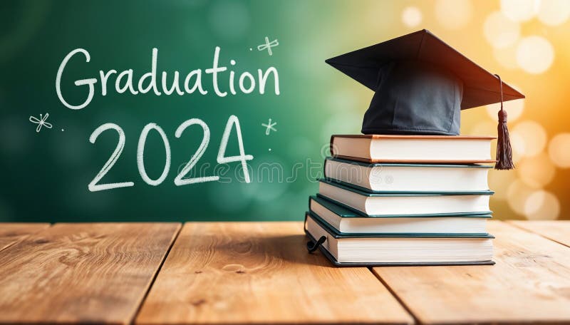 Graduation 2024 Books and Cap on Reclaimed Pine Stock Illustration ...