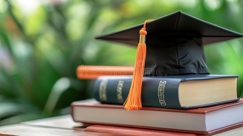 Graduation books on table stock image. Image of achievement - 367027537