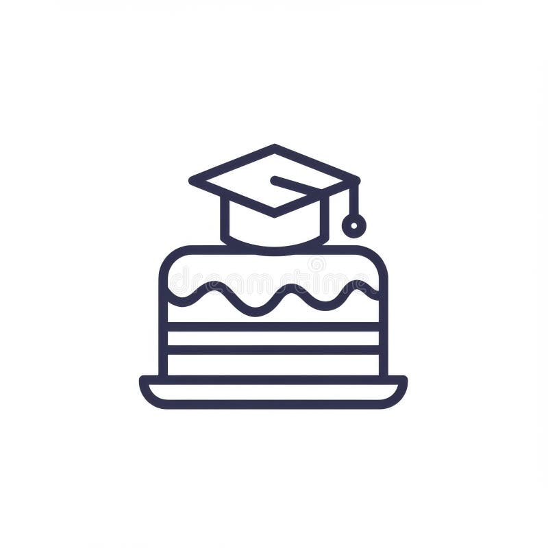 Graduation Cake with Cap Line Art Illustration Stock Illustration ...