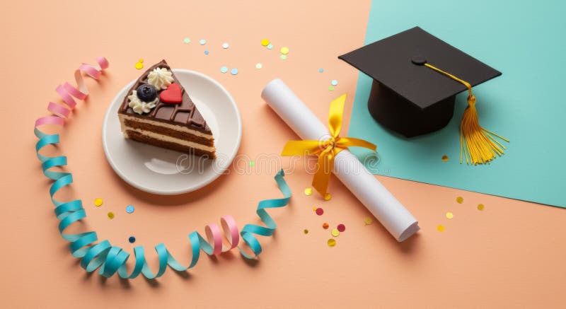 Graduation Cake with Diploma and Cap on Pastel Background Stock ...