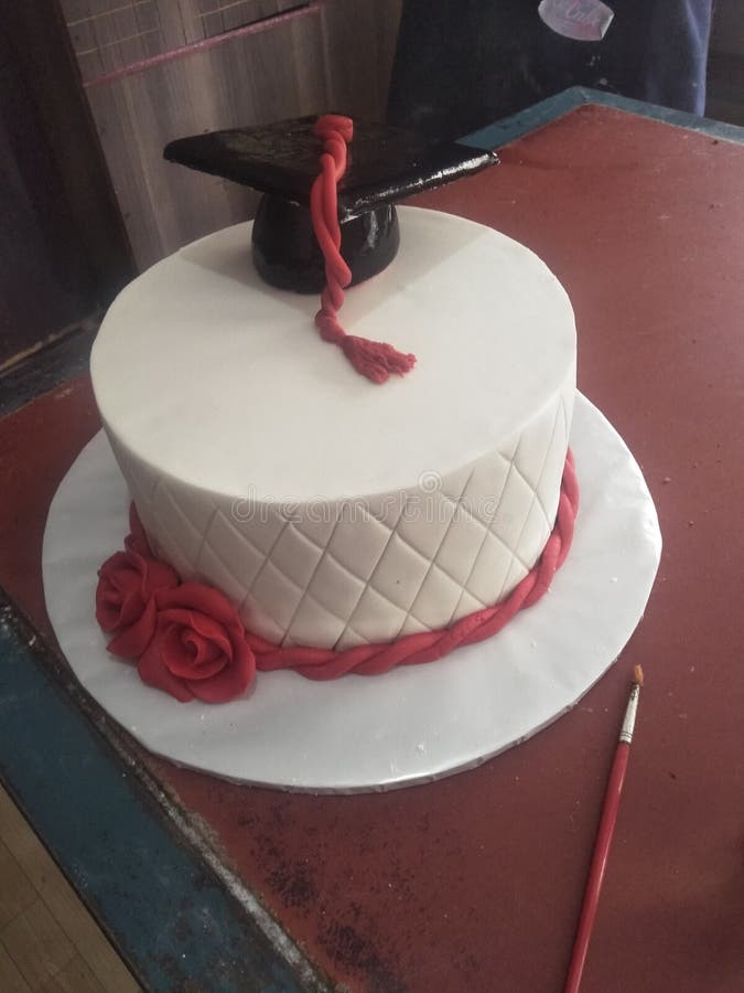 Graduation Cake White and Red Stock Image - Image of flavour ...