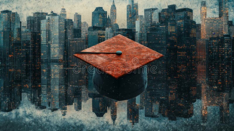 Graduation Cap Above City Skyline Reflection Stock Illustration ...