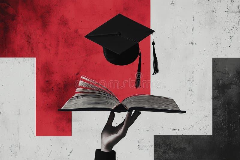 Graduation Cap Above Open Book Stock Illustration - Illustration of ...