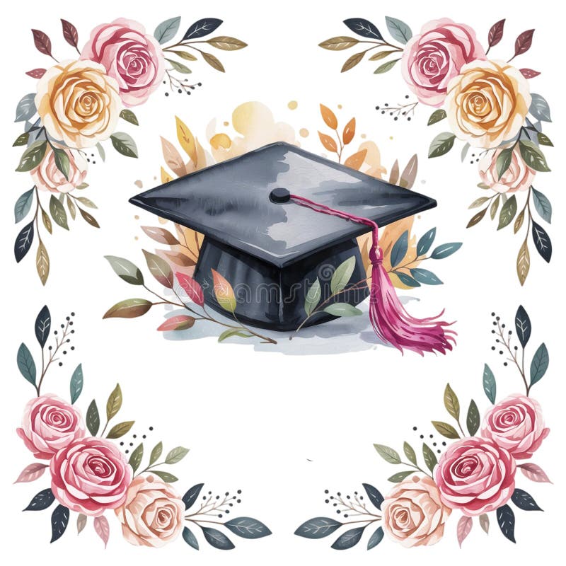A Graduation Cap is Adorned with a Pink Tassel, Surrounded by a ...
