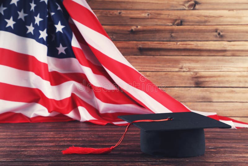 Graduation Cap with American Flag Stock Image - Image of graduating ...