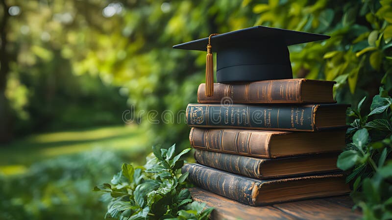 Graduation Cap on Antique Books Outdoors Stock Illustration ...