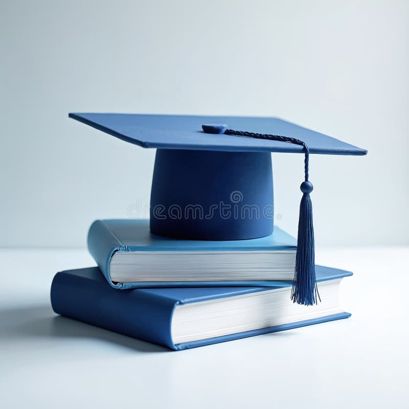 Graduation Cap Atop Stack of Academic Books, Symbolizing Achievement ...