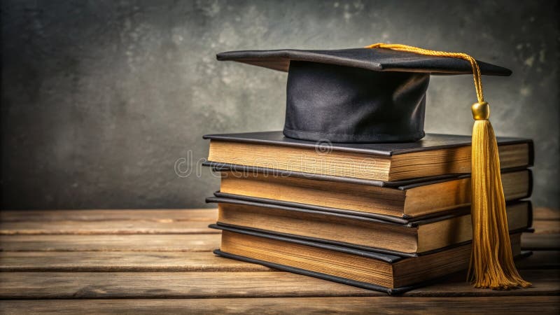 A Graduation Cap Atop a Stack of Aged Books, Symbolizing Academic ...
