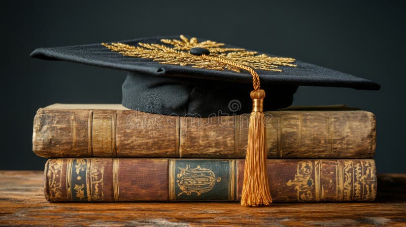 Graduation Cap Atop Stack of Antique Books Stock Illustration ...