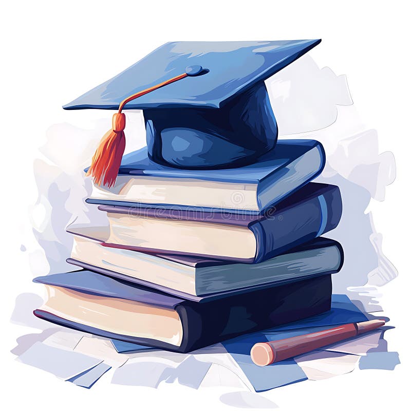 Graduation Cap Atop Stack of Books Education Knowledge and Achievement ...