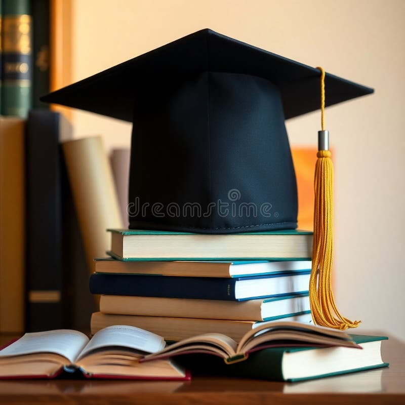 Graduation Cap Atop a Stack of Books Symbolizing Education, Knowledge ...
