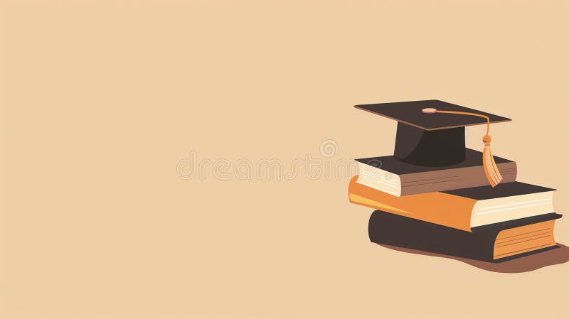 Graduation Cap Atop Stack of Books Stock Illustration - Illustration of ...