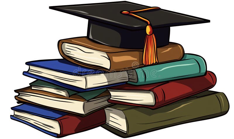 Graduation Cap Atop Stack of Colorful Books Symbolizing Education ...
