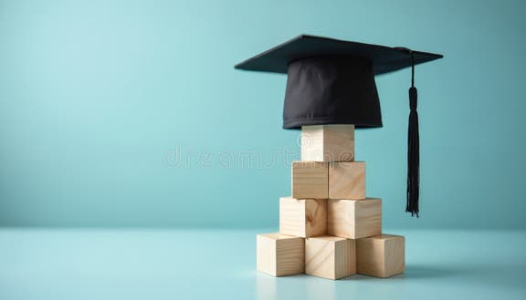 Graduation Cap Atop Stacked Wooden Blocks Educational Achievement ...