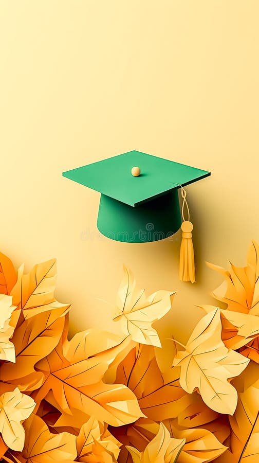 Graduation Cap with Autumn Leaves, Generative AI. Stock Illustration ...