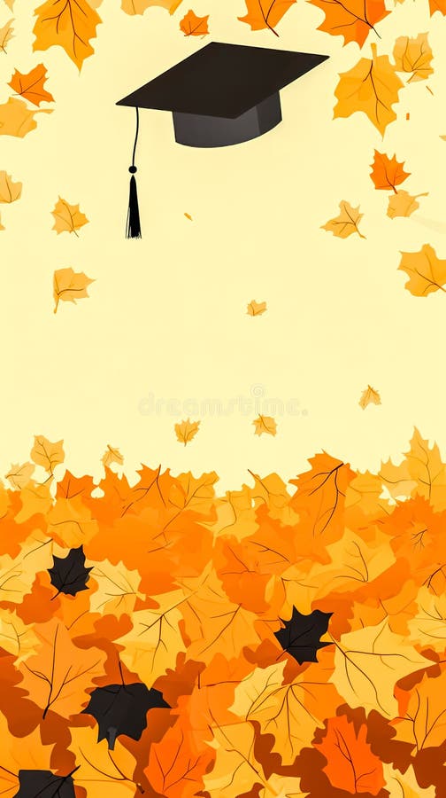 Graduation Cap with Autumn Leaves, Generative AI. Stock Illustration ...