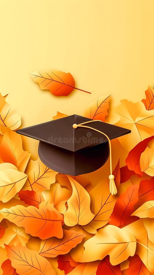 Graduation Cap with Autumn Leaves, Generative AI. Stock Illustration ...
