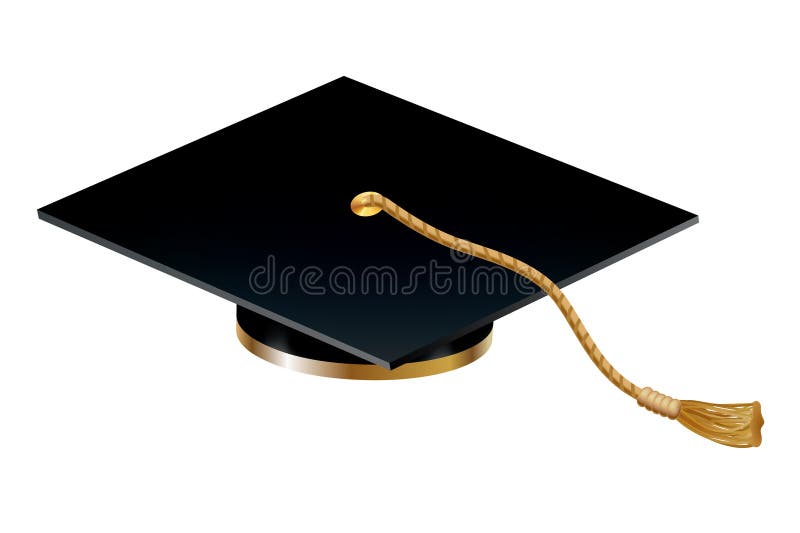 Graduation Cap. Black Educational Student Hat with Golden Tassel Stock ...