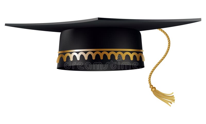 Graduation Cap. Black Educational Student Hat with Golden Tassel Stock ...