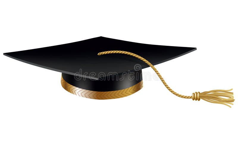 Graduation Cap. Black Educational Student Hat with Golden Tassel Stock ...