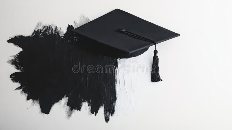 Graduation Cap on Black and White Paint Splashes Stock Illustration ...