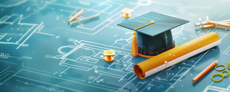 A Graduation Cap with a Blueprint, Symbolizing Achievement and Future ...