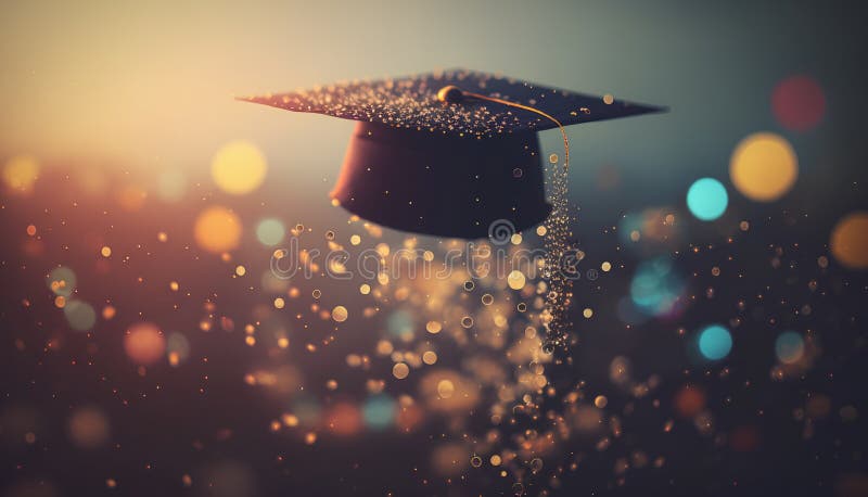 Graduation Cap with Bokeh Background. 3D Rendering Stock Illustration - Illustration of college ...