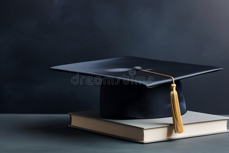 Graduation cap on book stock illustration. Illustration of university ...