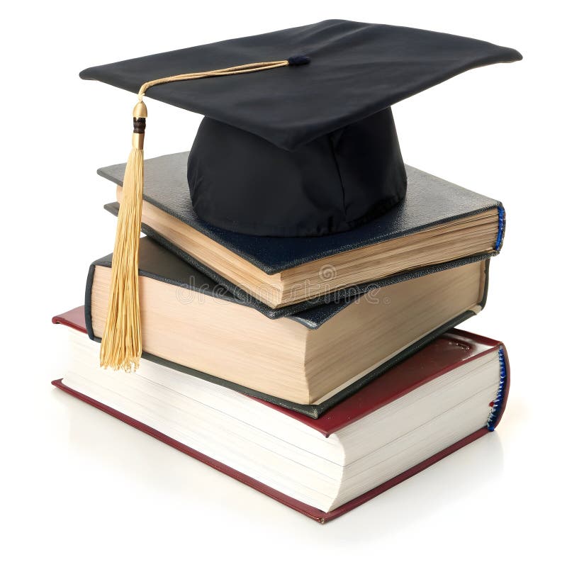 Graduation Cap on Book Stack Isolated on White Background Stock ...