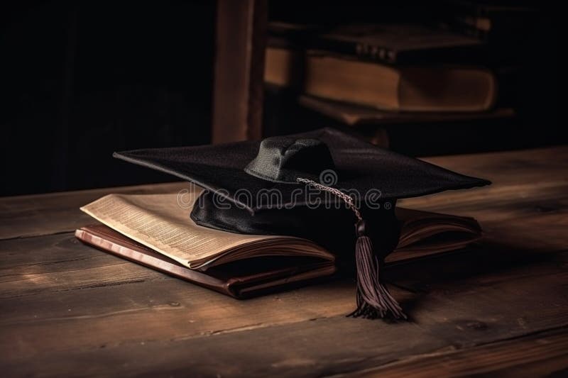 Graduation Cap on a Book on the Wooden Table Stock Illustration ...