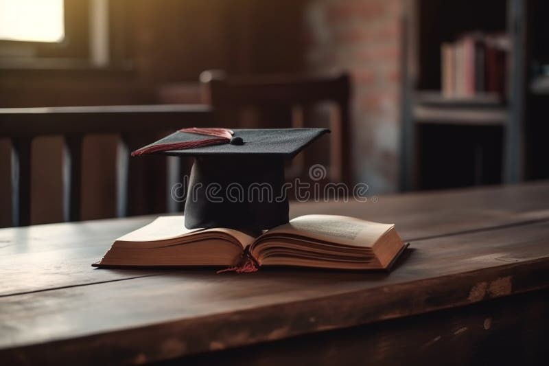 Graduation Cap on a Book on the Wooden Table Stock Illustration ...