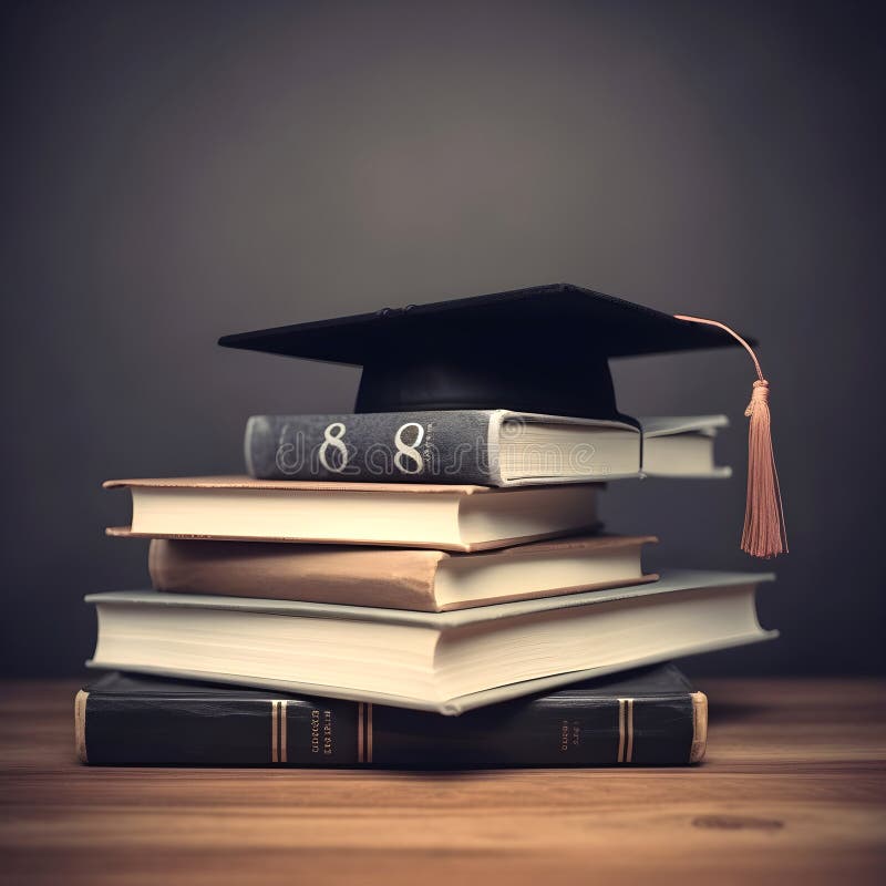 Graduation Cap on Books. Concept of Education, Back To School Stock ...