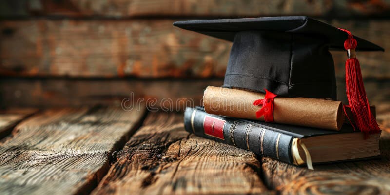 Graduation Cap on Books with Diploma, Potential Educational Ad Material ...