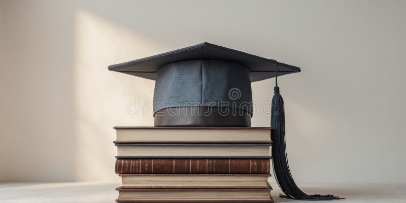 Graduation Cap on Books Education Knowledge Success Learning Stock ...