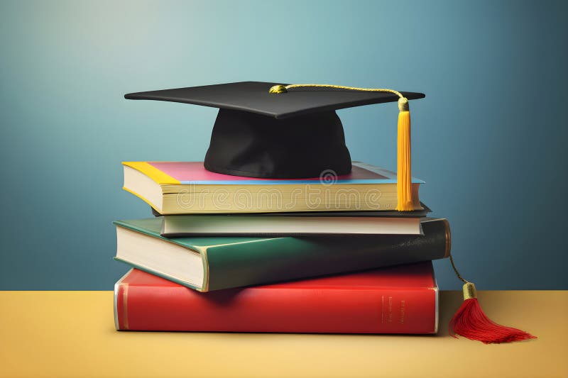 Graduation Cap on Books, Generative AI Stock Illustration ...