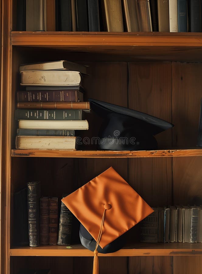 A Graduation Cap and Books with Golden Tassels on the Topand Books ...