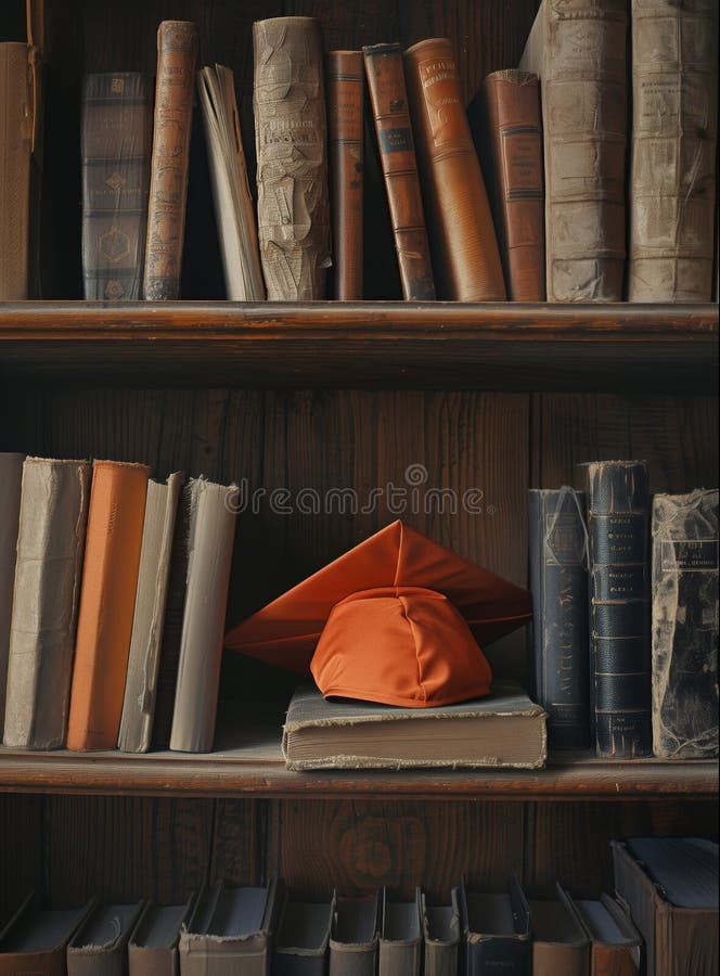 A Graduation Cap and Books with Golden Tassels on the Topand Books ...