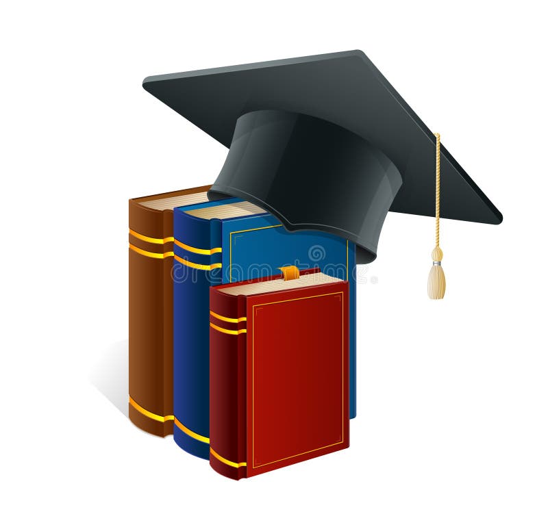 Graduation Cap with Books Isolated on White Stock Vector - Illustration ...