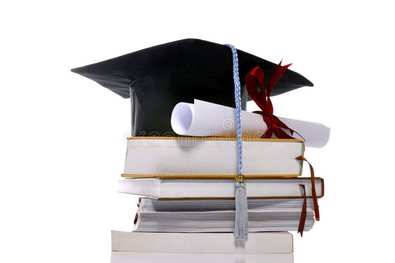 Graduation Cap and Diploma on Stack of Books Stock Image - Image of ...