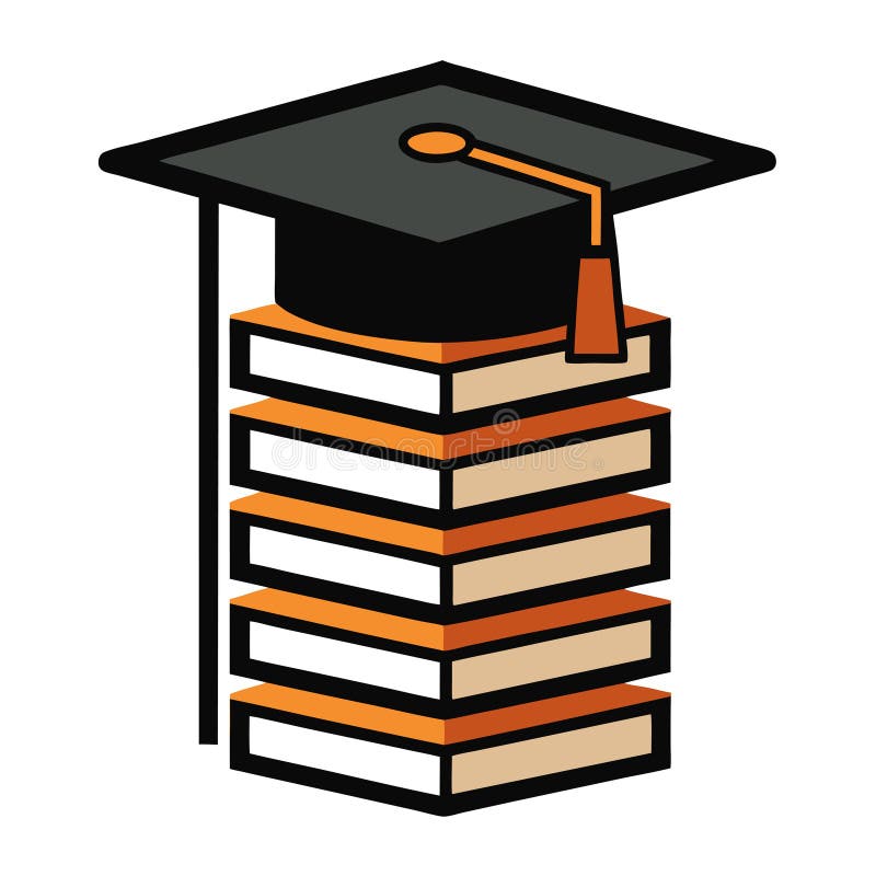 Graduation Cap on Books Stack Icon: Academic Achievement and Learning ...