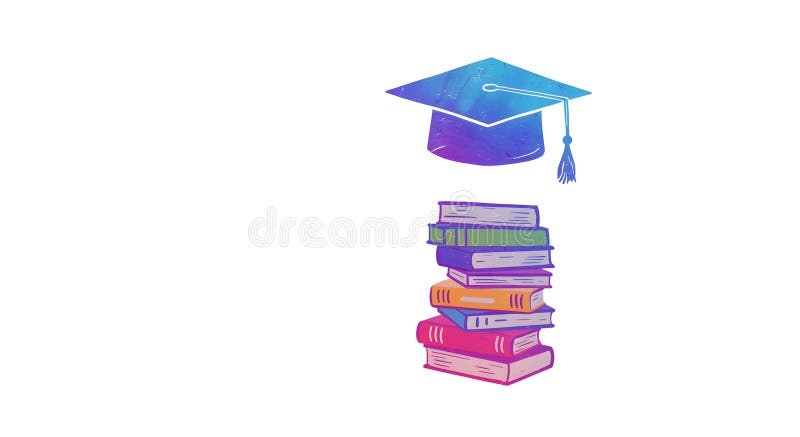 Graduation Cap and Books Stacked for Education Stock Illustration ...